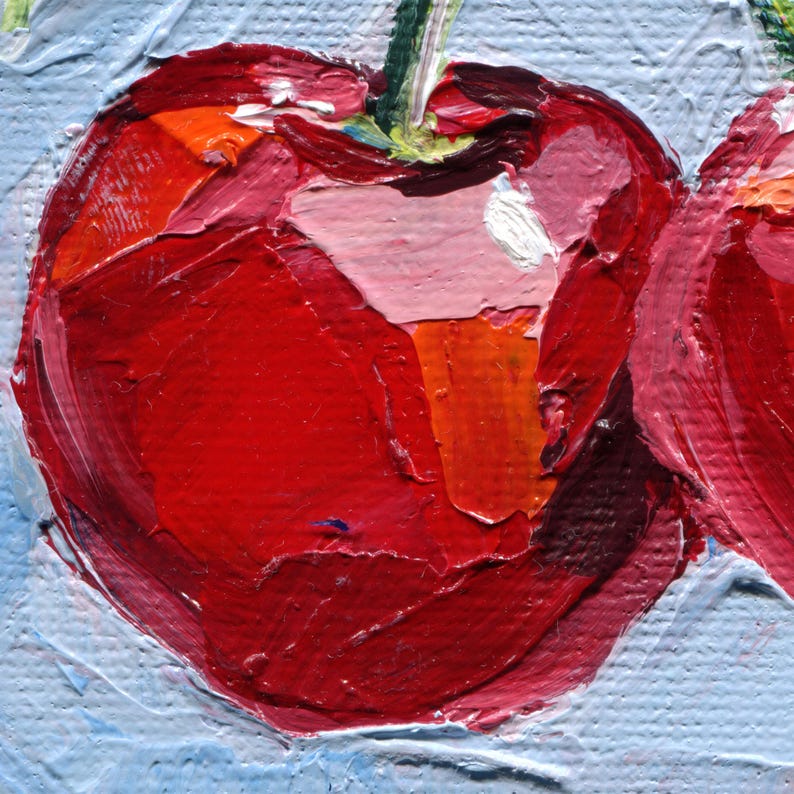 Original Cherry Painting Fruit: Small Kitchen Wall Art Texture Impasto ...