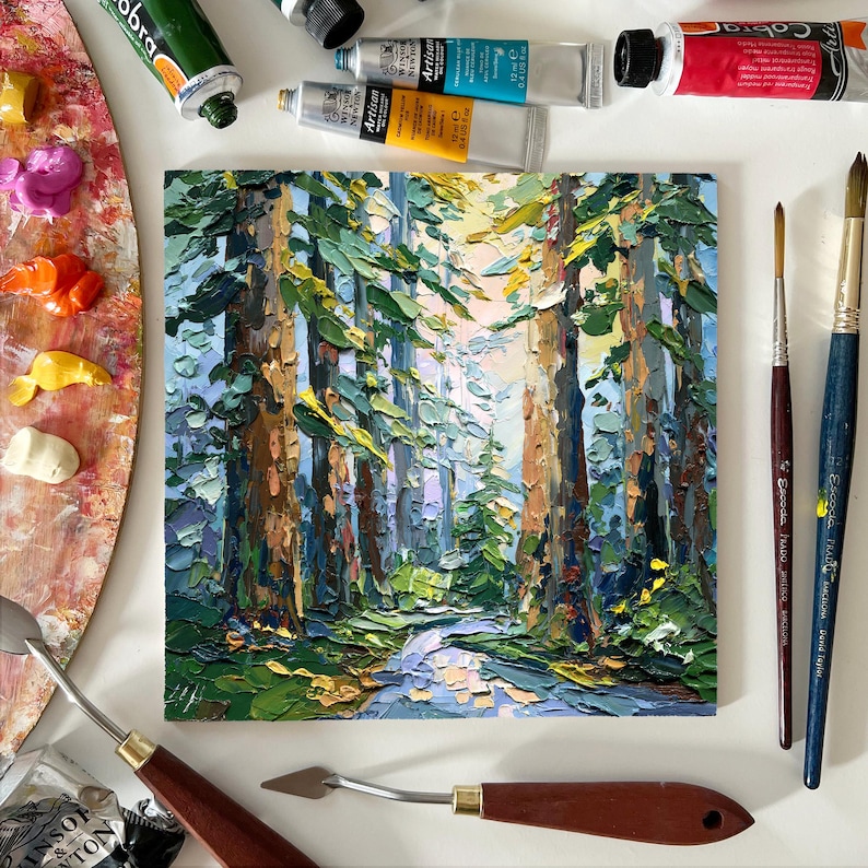 Giant Sequoia Oil Painting Original Impasto Art - California Redwood ...