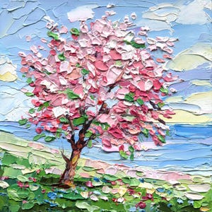 Cherry Blossom Tree Impasto Oil Painting – Original Spring Landscape ...