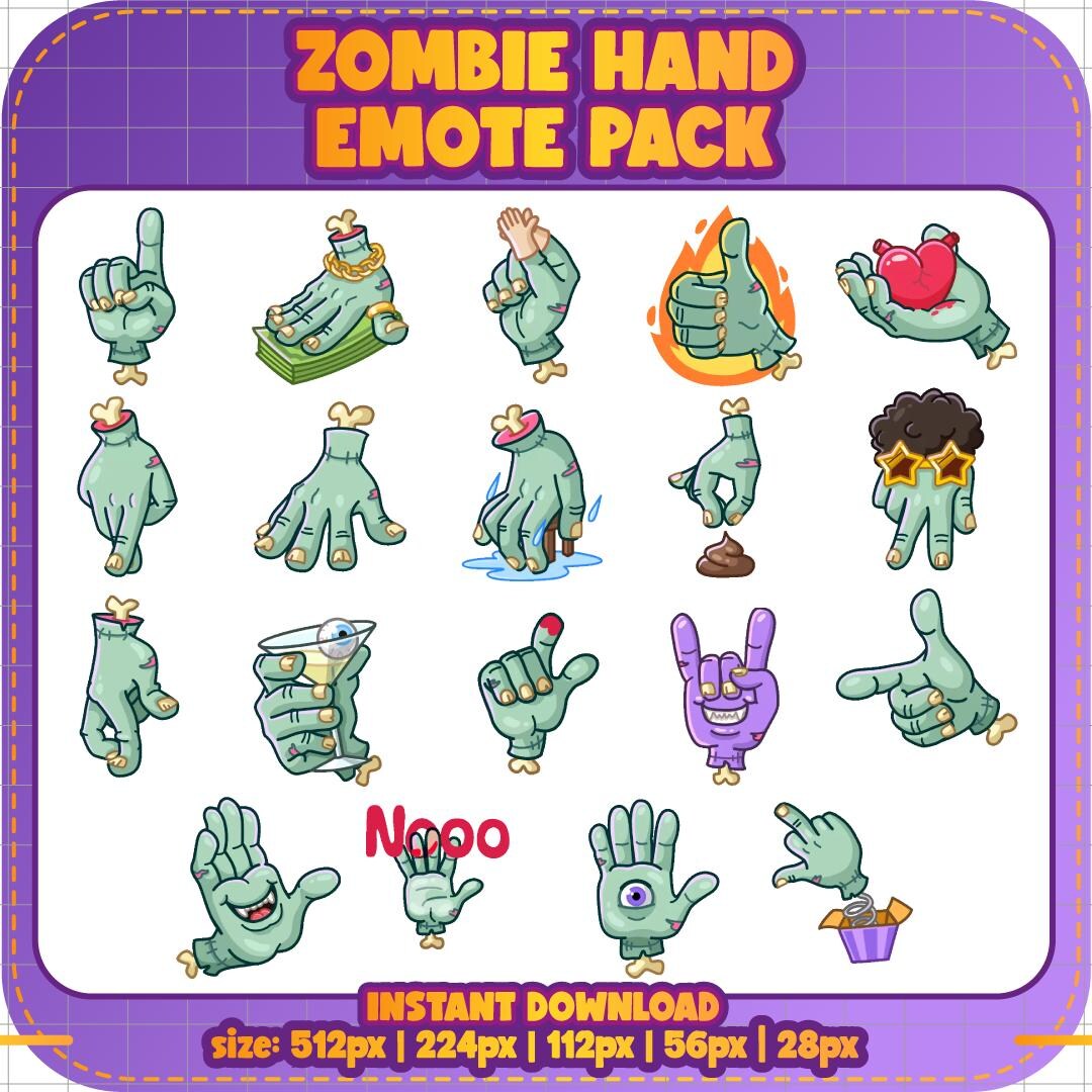 Zombie Hand Emote Pack: Twitch & Discord Cartoon Emotes (digital ...