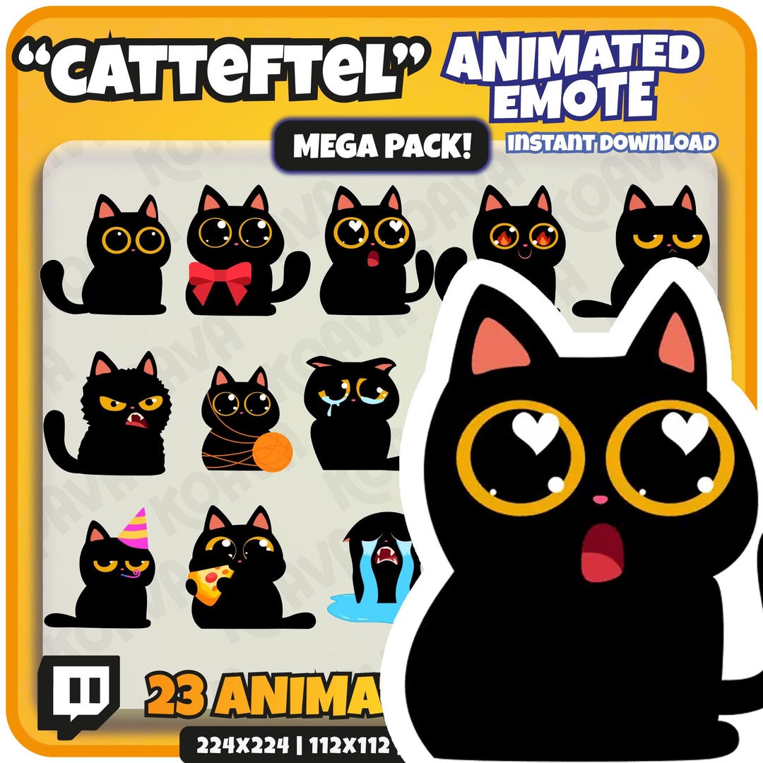 Animated Black Cat Twitch Emotes Pack: 23x Ready to Use (instant ...