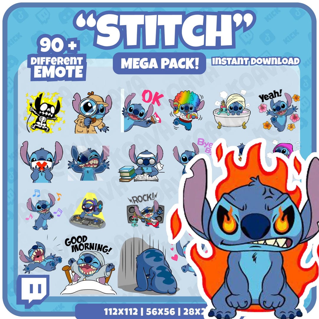 Twitch Emote | Cute Stitch Mega Pack #1 Emotes (90+ Emotes Ready to Use ...