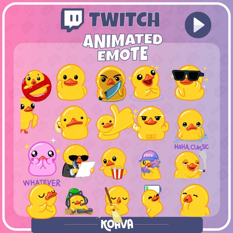 Animated Duck Twitch Emotes: Kawaii Emoji Bundle (20 Emotes - Instant ...