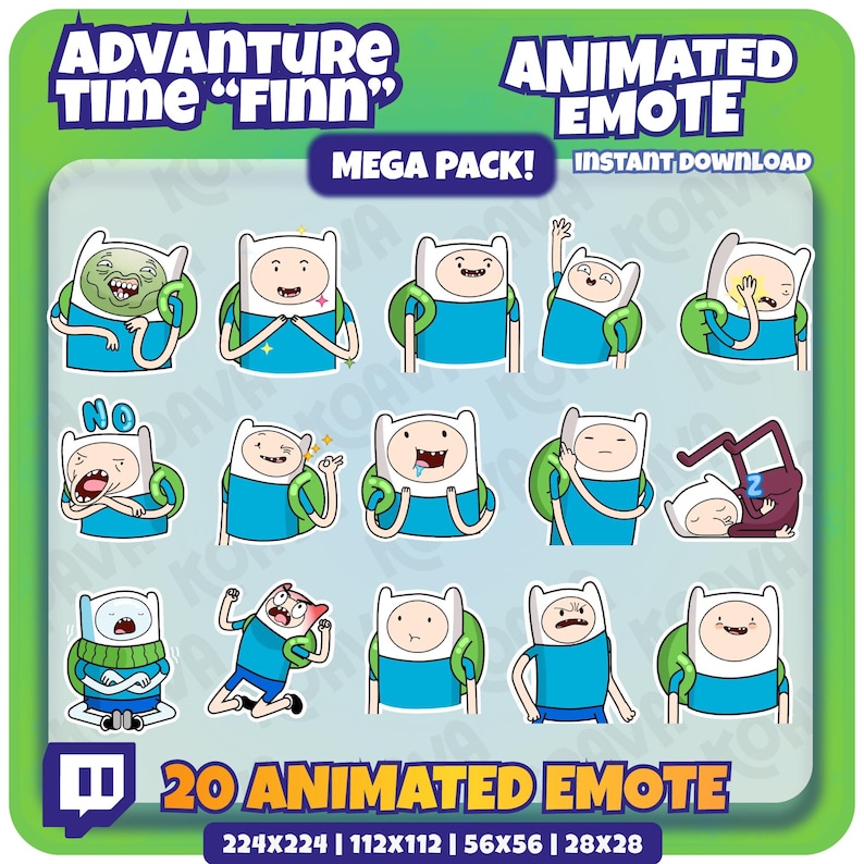 Twitch Animated Emotes: Finn Adventure Time Pack (instant Download) - Etsy