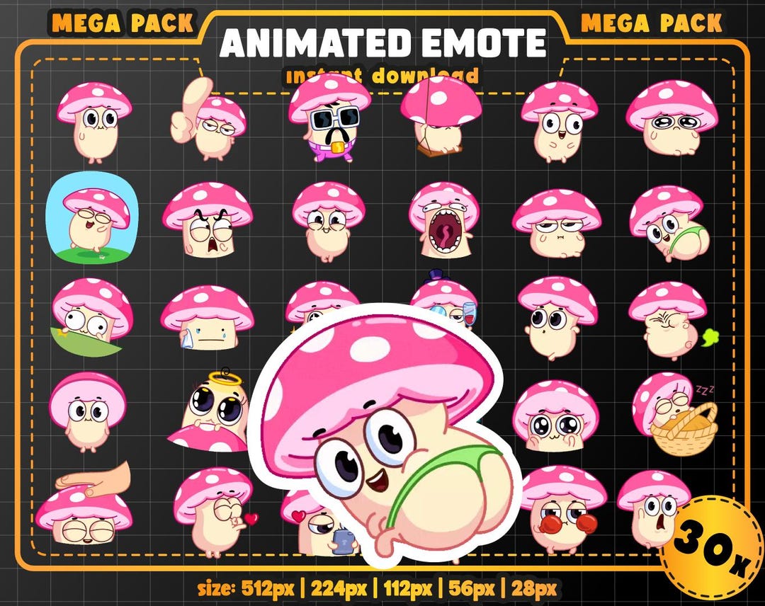 Animated Mushroom Emotes | Twitch, Discord Stickers (30x) (digital ...