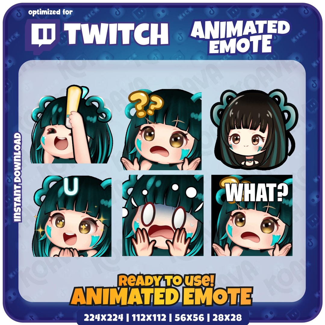 Anime Girl Animated Emote Pack | 6 Cute Twitch Emotes | Uwaa, Cry, What ...