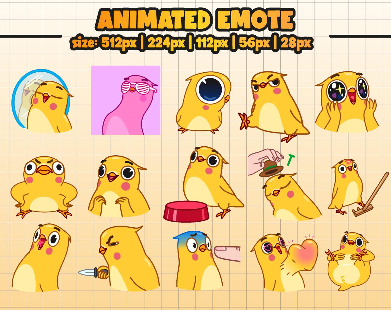 Twitch Emote Pack: Animated Yellow Bird Twitch Emotes | 20x Kawaii ...