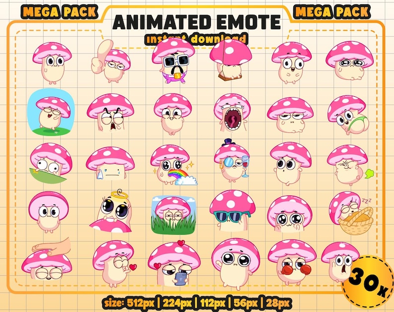 Animated Mushroom Emotes | Twitch, Discord Stickers (30x) (digital ...
