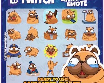 Funny Pug Animated Emote Pack: 20 Twitch Stream Gifs (instant Download ...