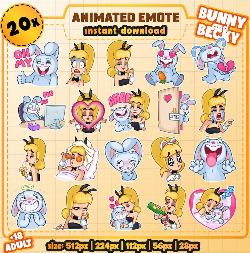 Bunny and Becky Animated Emote Pack | 18+ NSFW Twitch, Discord (instant ...