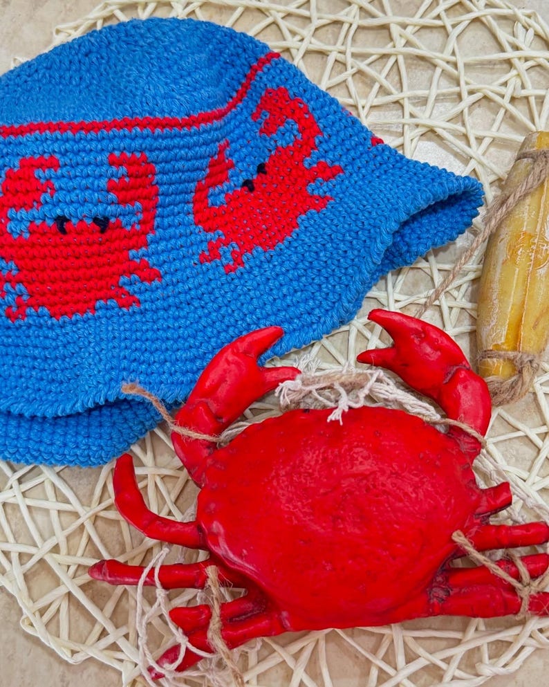 Cute Crochet Crab Hat, Handmade Crochet Summer Bucket Hat, Summer Knit ...