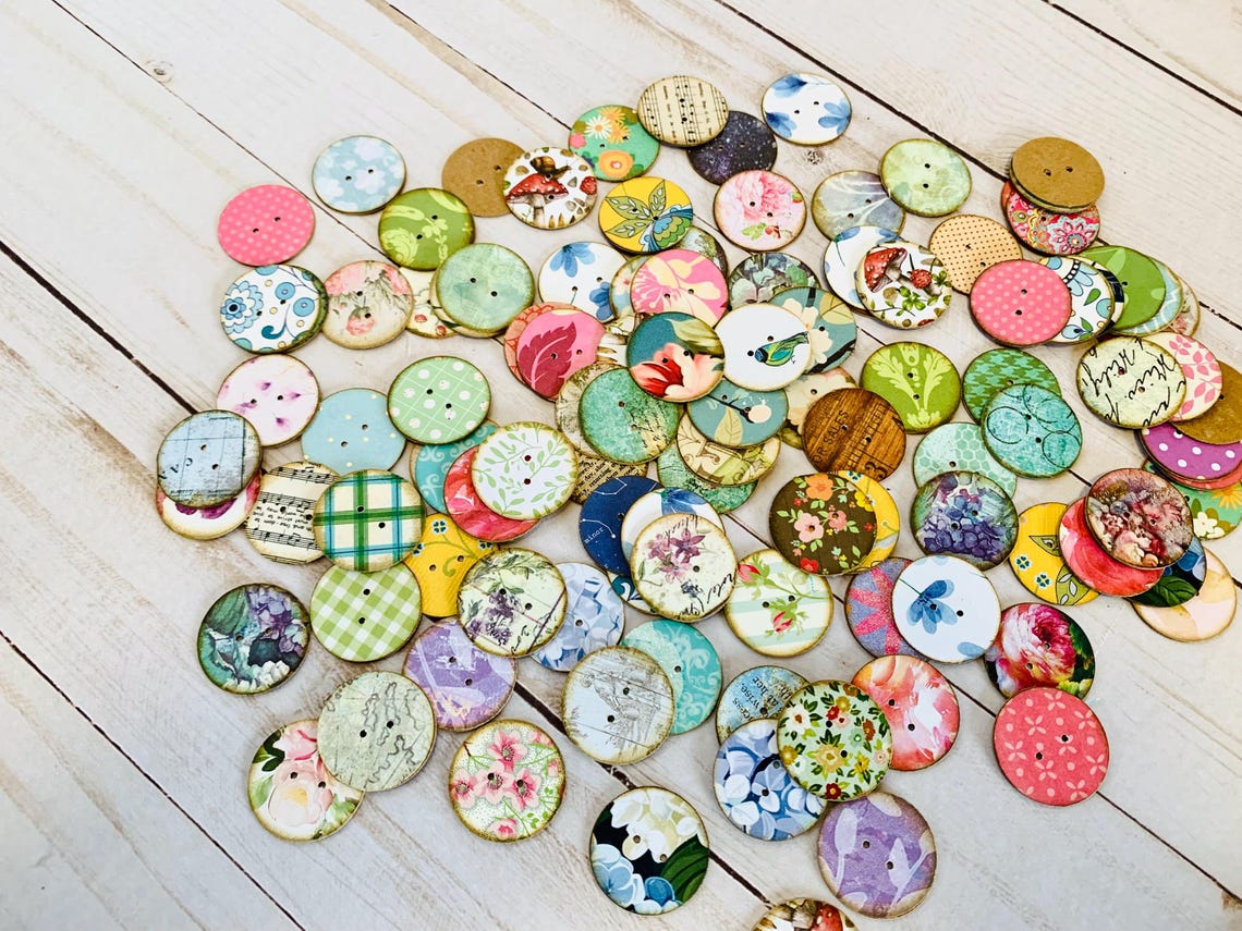 Paper Journal Buttons: Mixed Media Art Embellishments, 20-pack - Etsy