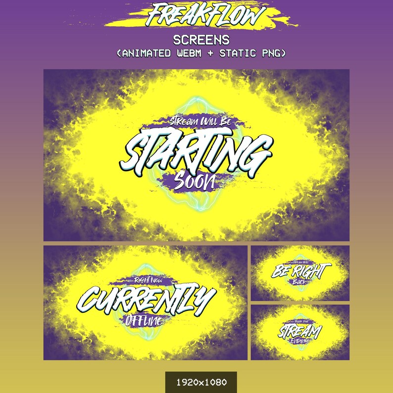 Animated Neon Yellow and Purple Stream Overlay Bundle - Vibrant Modern ...
