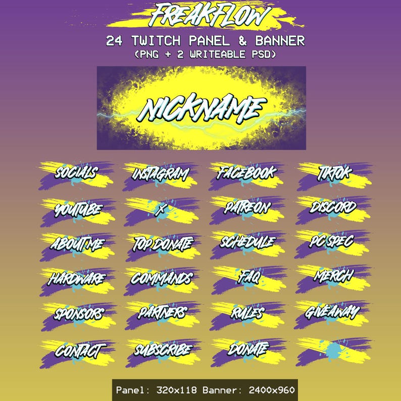 Animated Neon Yellow and Purple Stream Overlay Bundle - Vibrant Modern ...