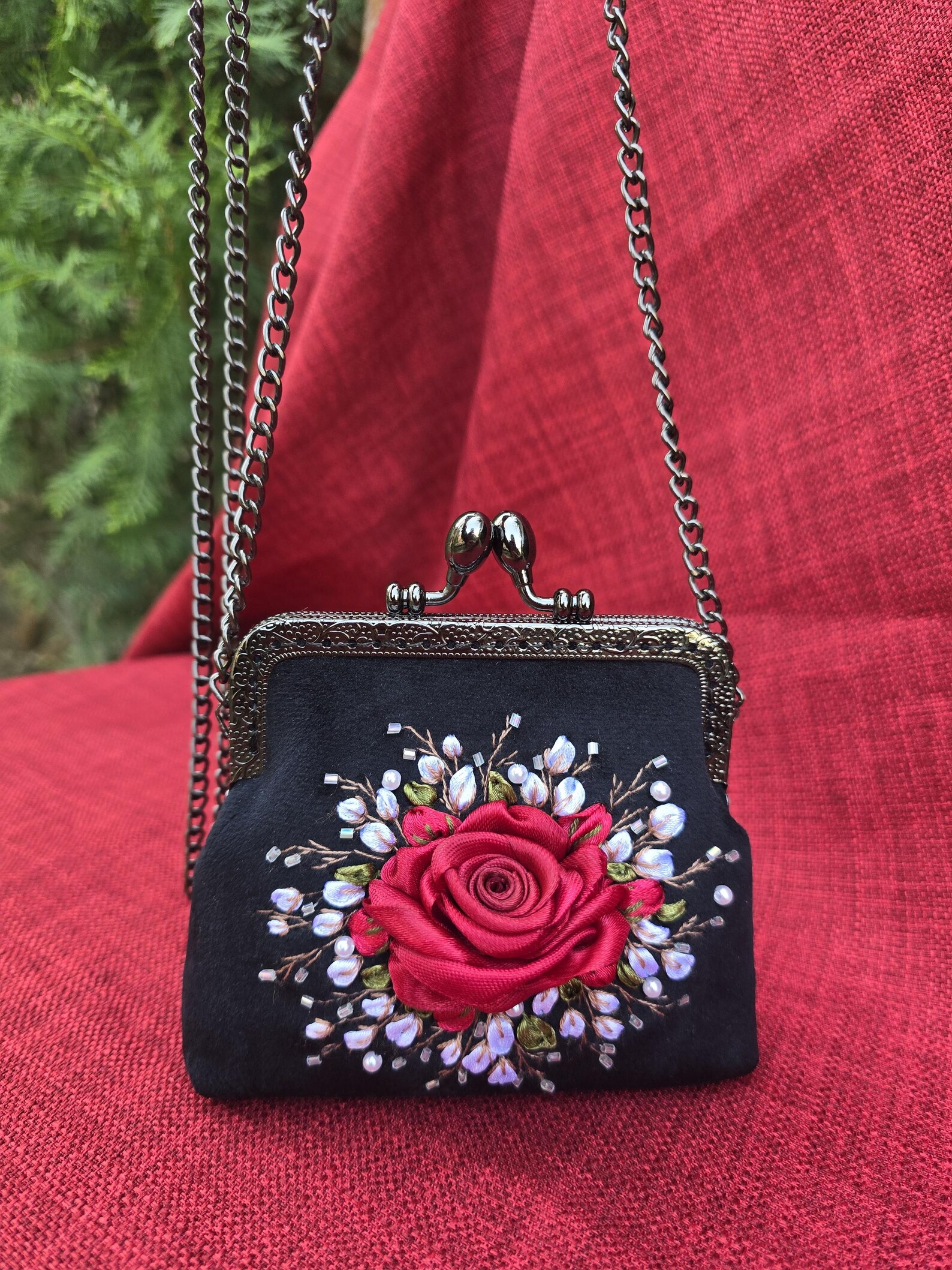 Handmade Embroidered Wallet: Vintage Floral Clutch Evening Bag - Etsy