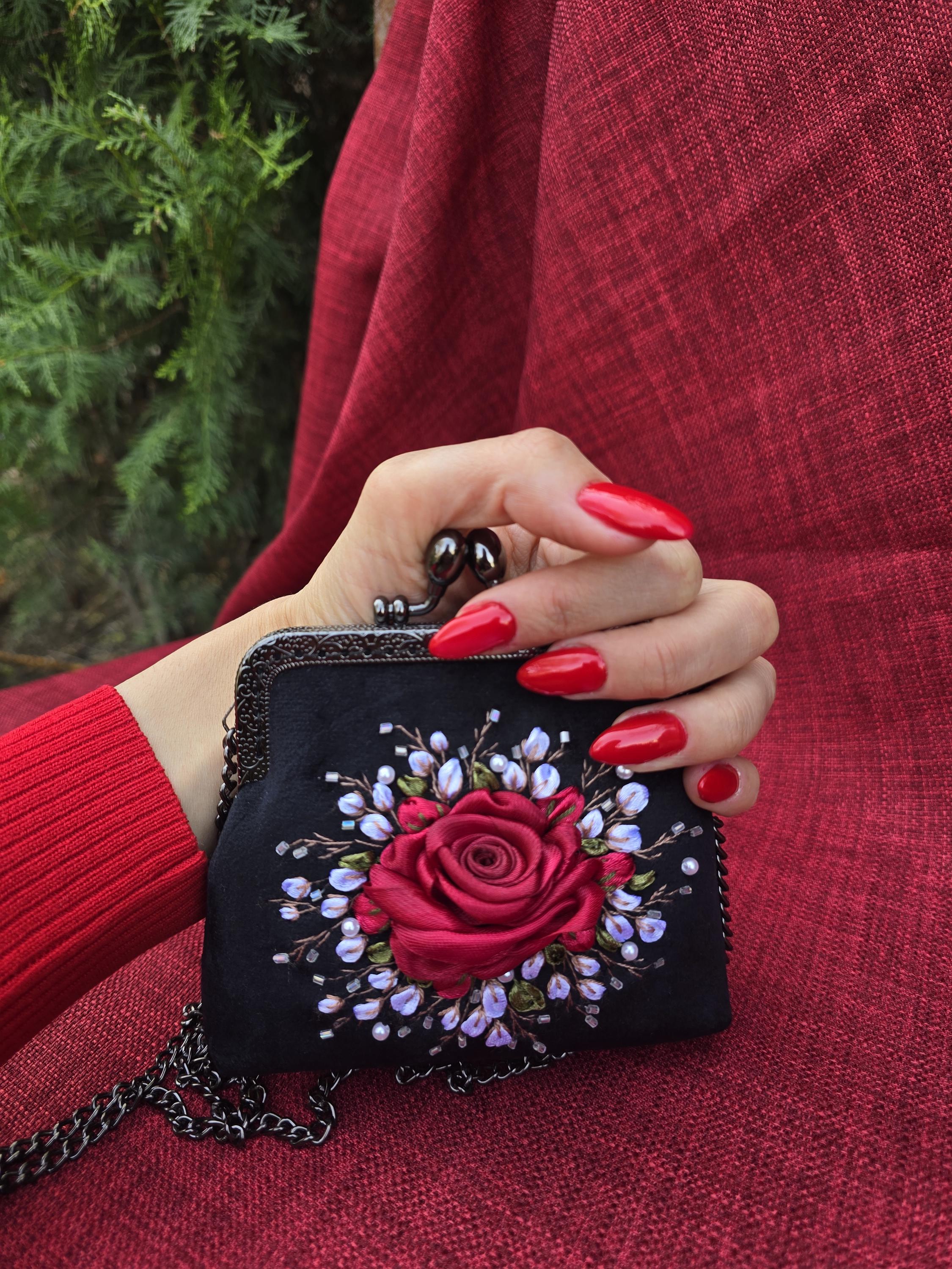 Handmade Embroidered Wallet: Vintage Floral Clutch Evening Bag - Etsy