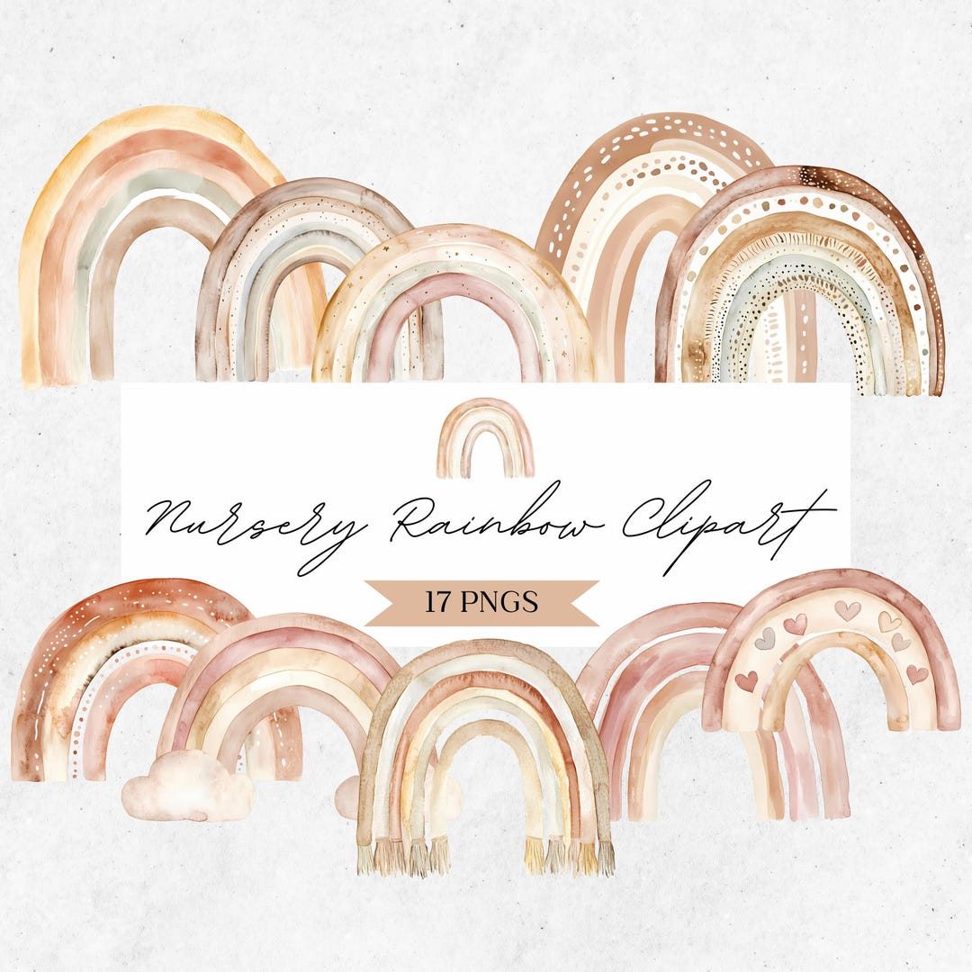 Boho Rainbow Clipart - Watercolor Nursery Wall Art - Pastel Baby Shower ...