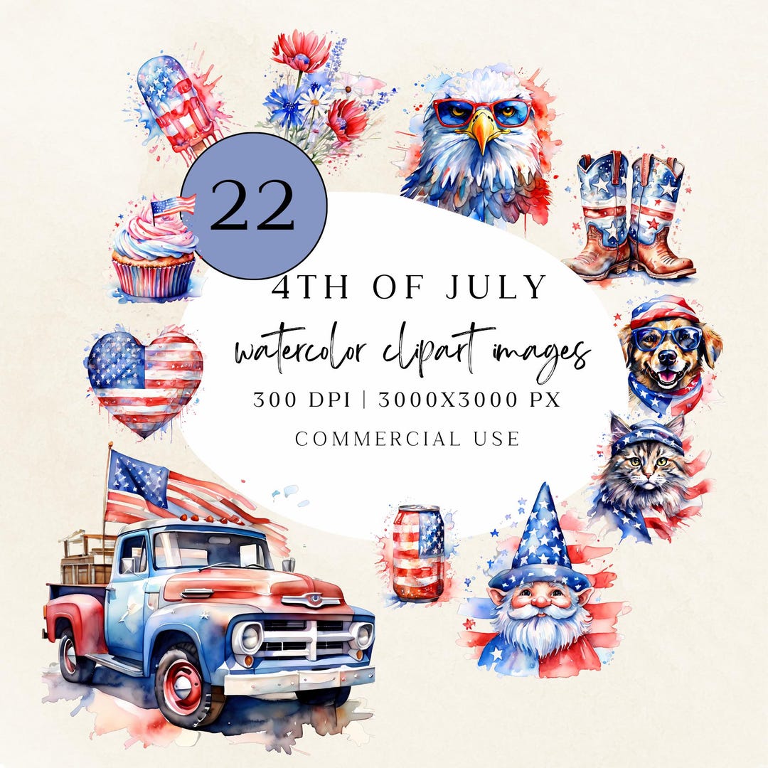 Fourth of July Watercolor Clipart Set - Independence Day Digital Bundle ...