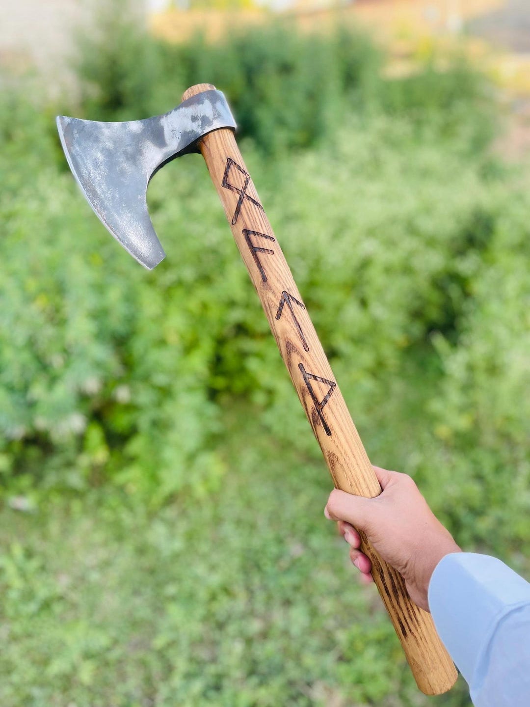 Hand-forged Viking Axe, Norse Throwing Axe, Runes Engraved Axe, Nordic Battle Axe, Handmade ...