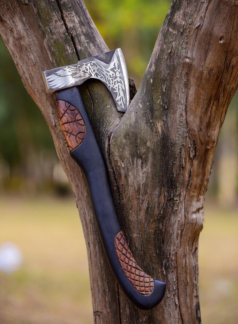 Custom Viking Axe - Engraved Steel Head - Handmade Tactical Hatchet ...