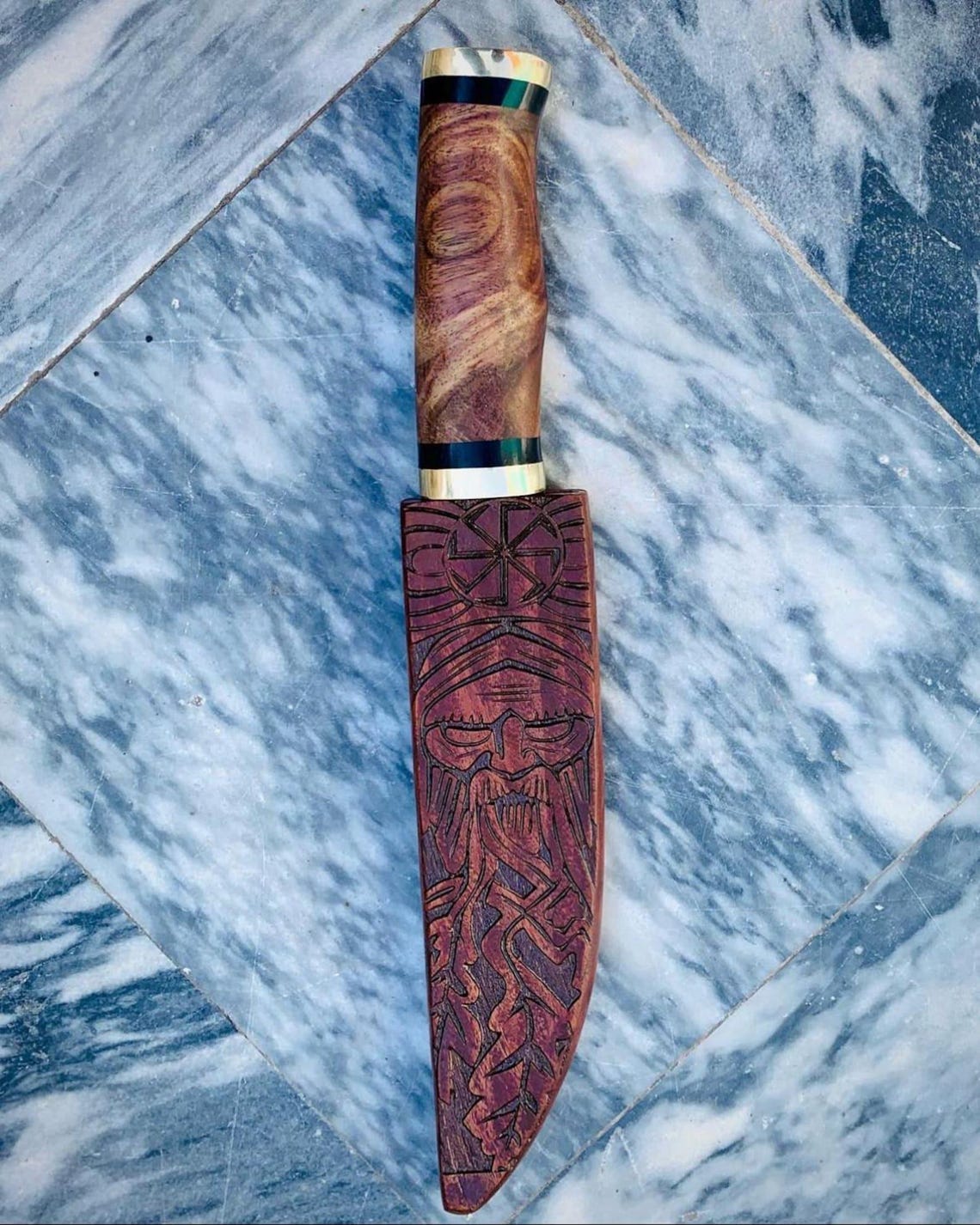 Handmade Viking Knife | Nordic Bushcraft Knife With Carved Wooden ...