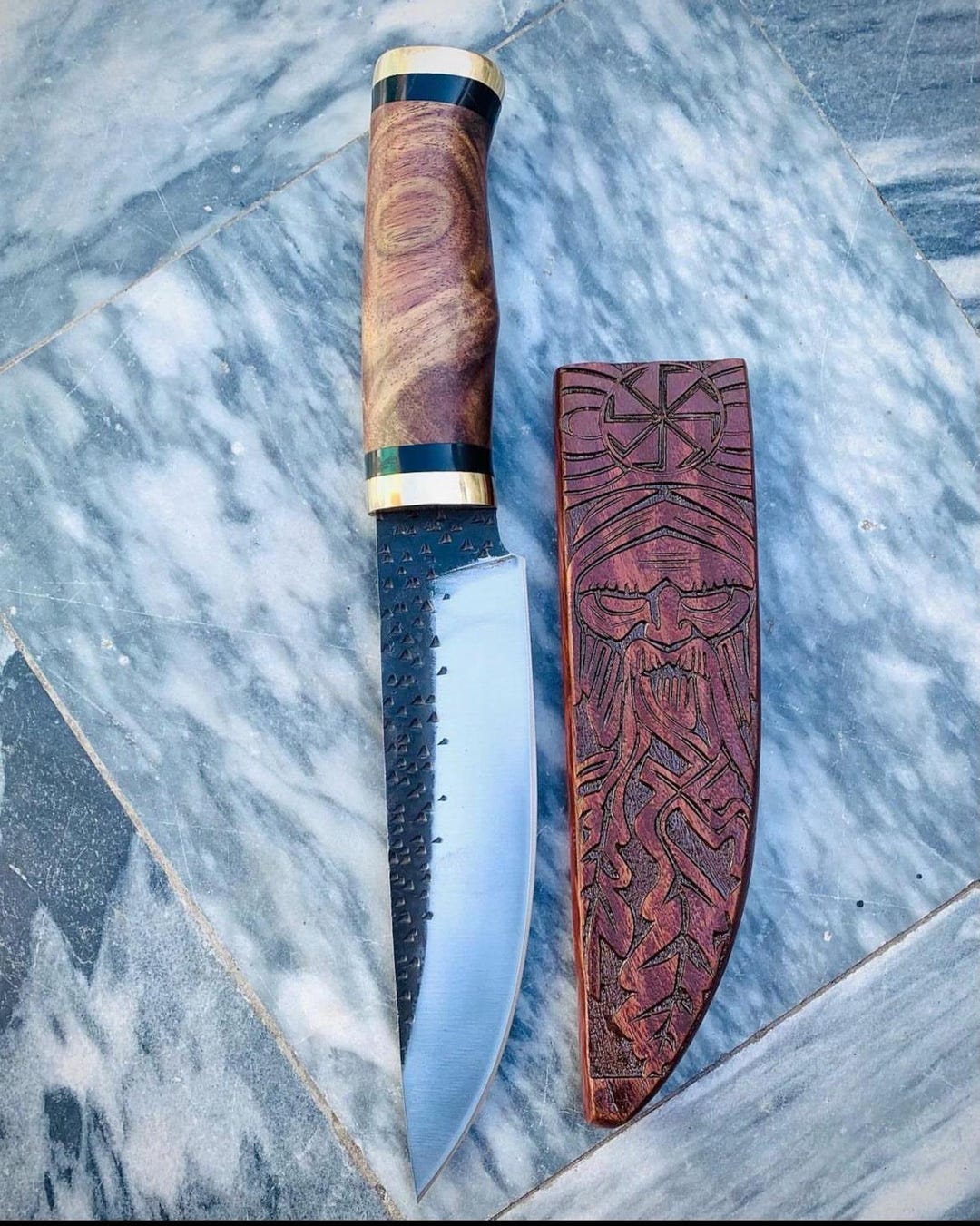 Handmade Viking Knife | Nordic Bushcraft Knife With Carved Wooden ...