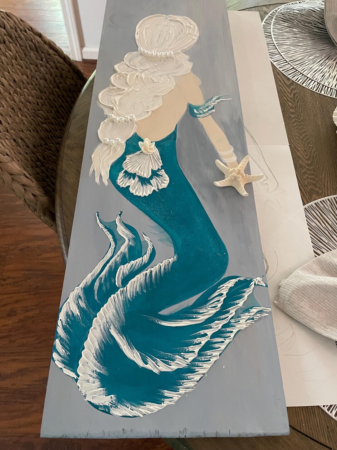 Mermaid on Wood Texture Painting,mermaid Art,hand Painted, - Etsy