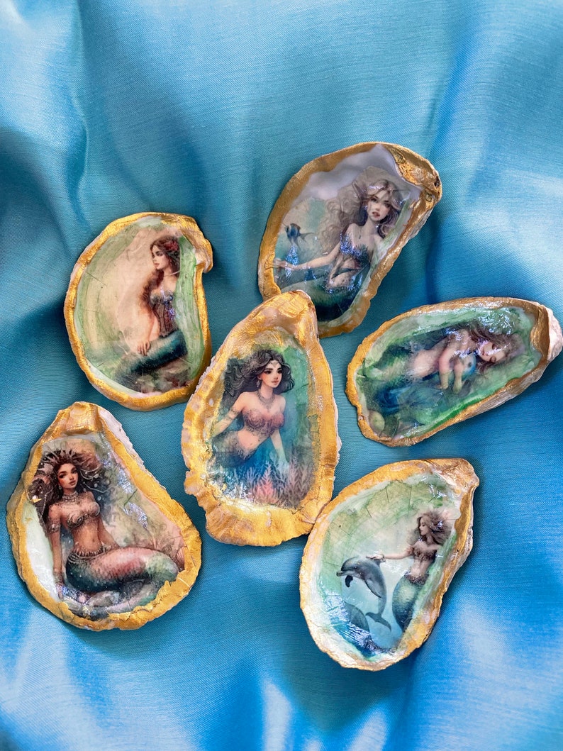 Oyster Shell Ornament Mermaid Beach Coastal Sealife Set - Etsy