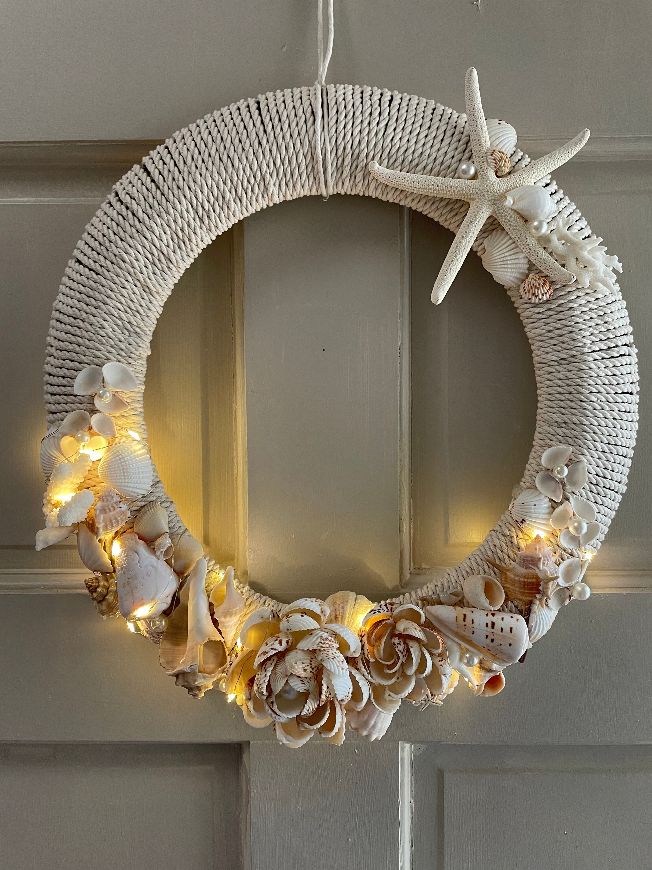 Seashell Wreath Lighted Coastal Beach Flowers Gift Coastal Decor - Etsy