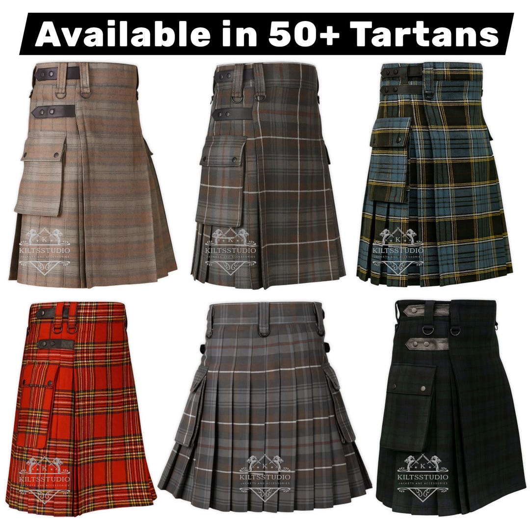 Men's Scottish Leather Strap Kilt - Highland Tartan Utility Leather ...