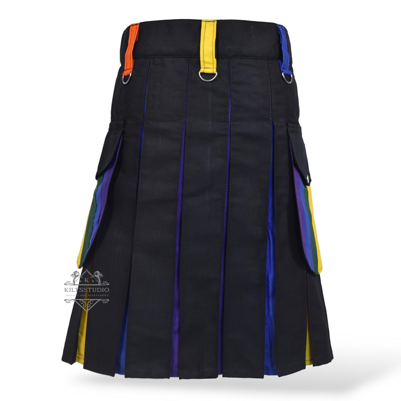 Men's Rainbow Pride Kilt – Handmade Scottish LGBT Hybrid Utility Kilt ...