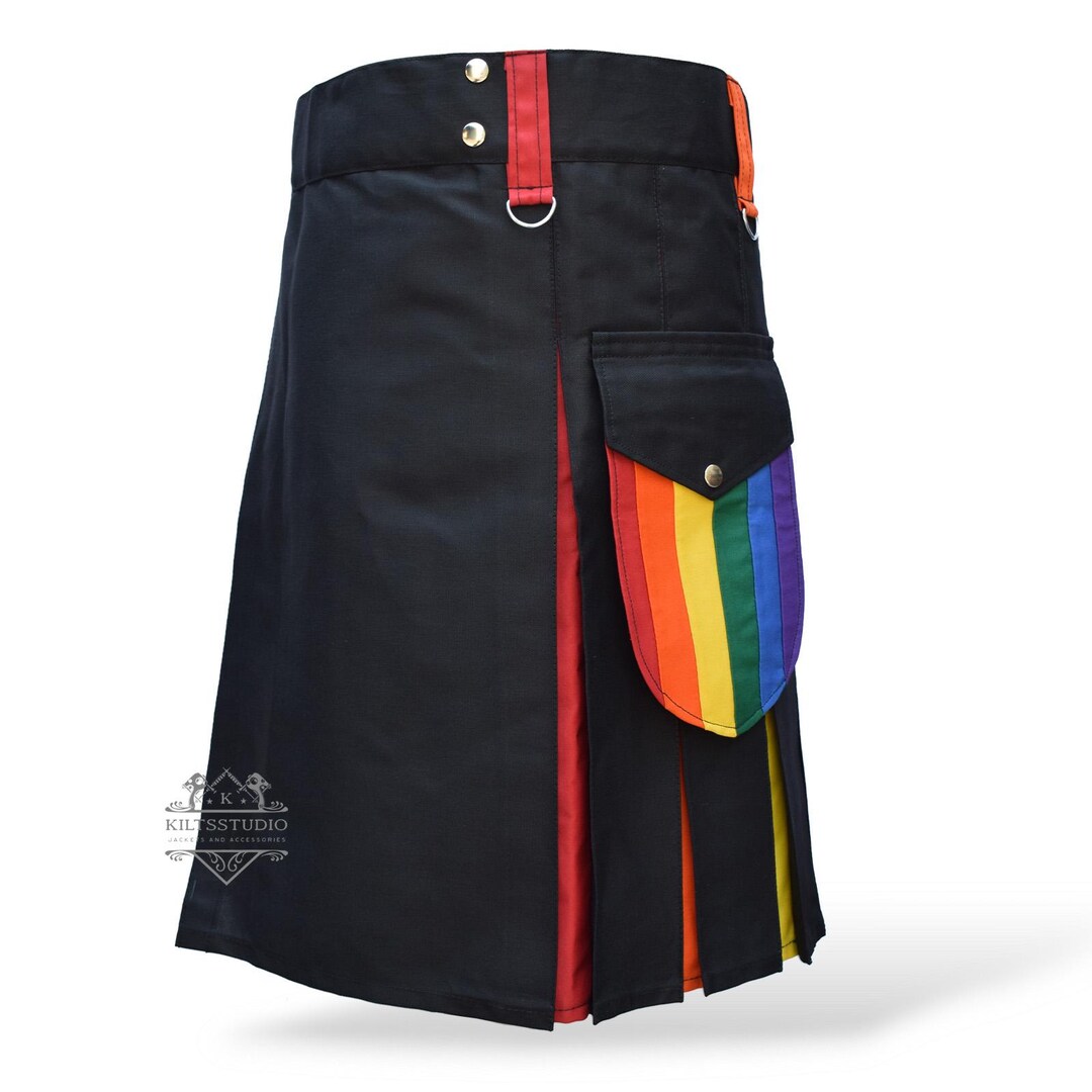 Men's Rainbow Pride Kilt – Handmade Scottish LGBT Hybrid Utility Kilt ...
