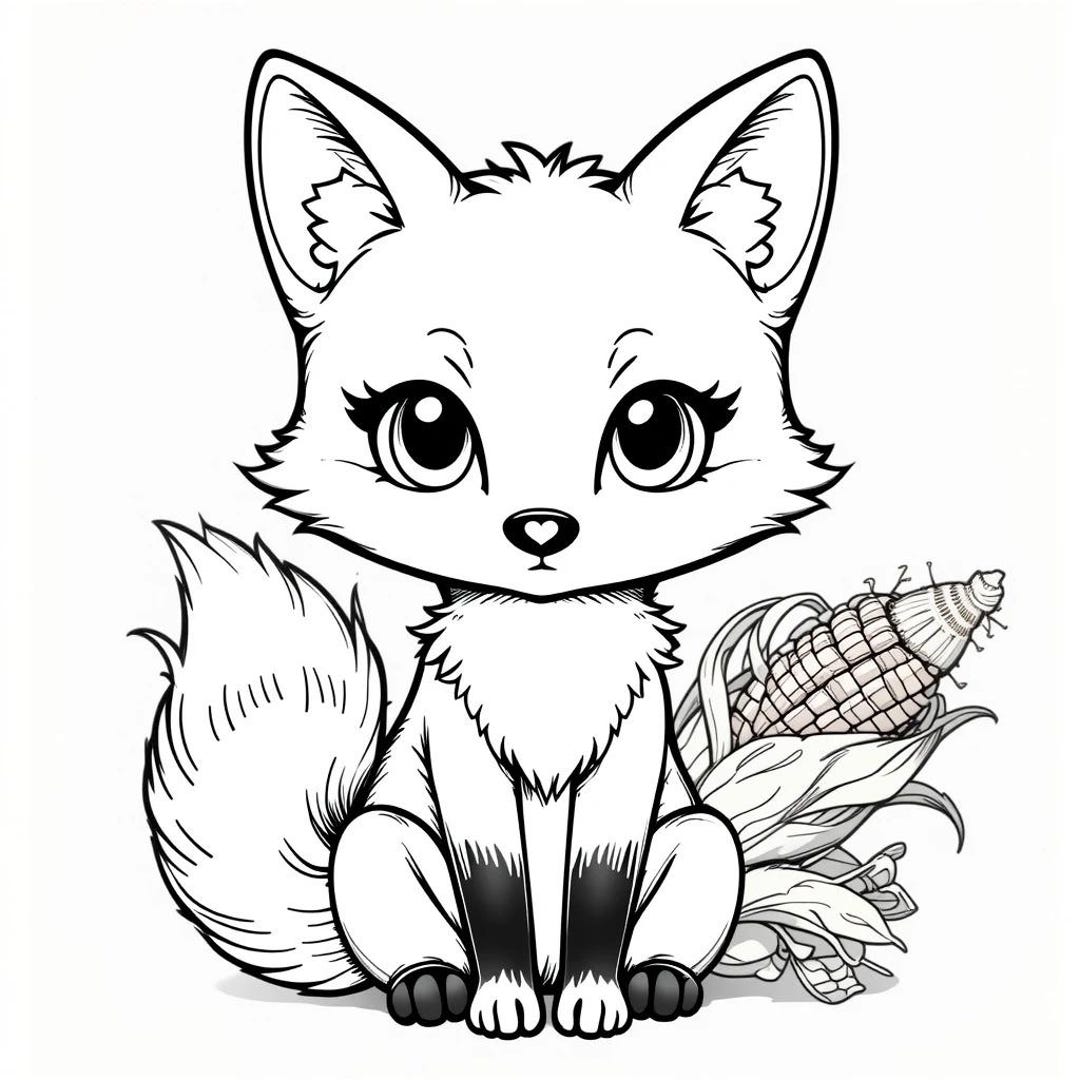 Colouring Picture Fox Corn Ausmalbild Fuchs Mais - Etsy
