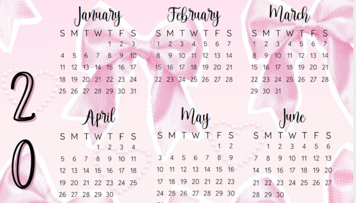 2026 Pink Bow Calendar | Girly Planner Insert (digital Download) - Etsy