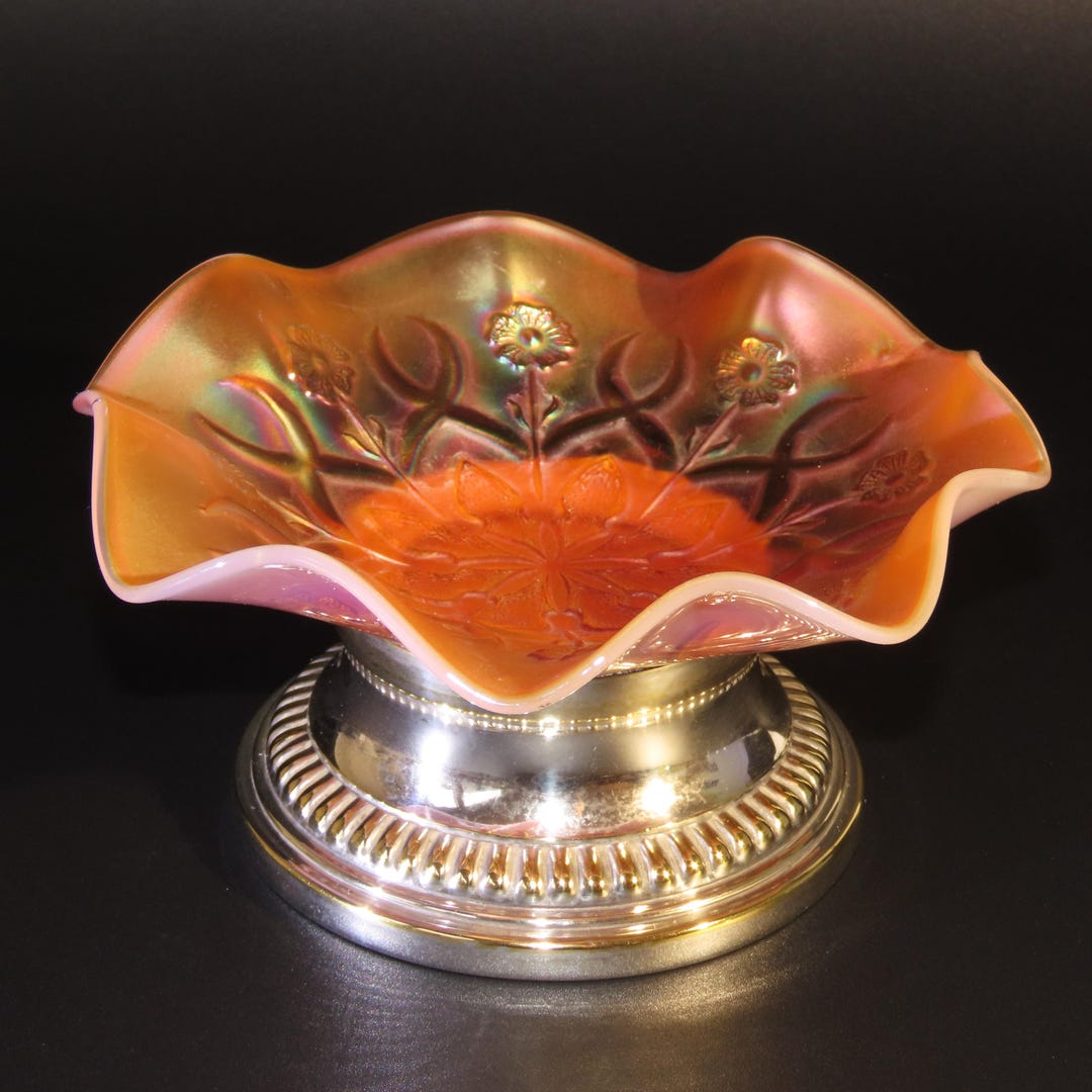 Vintage Carnival Glass Bowl: Marigold Iridescent Ruffled Candy Dish ...