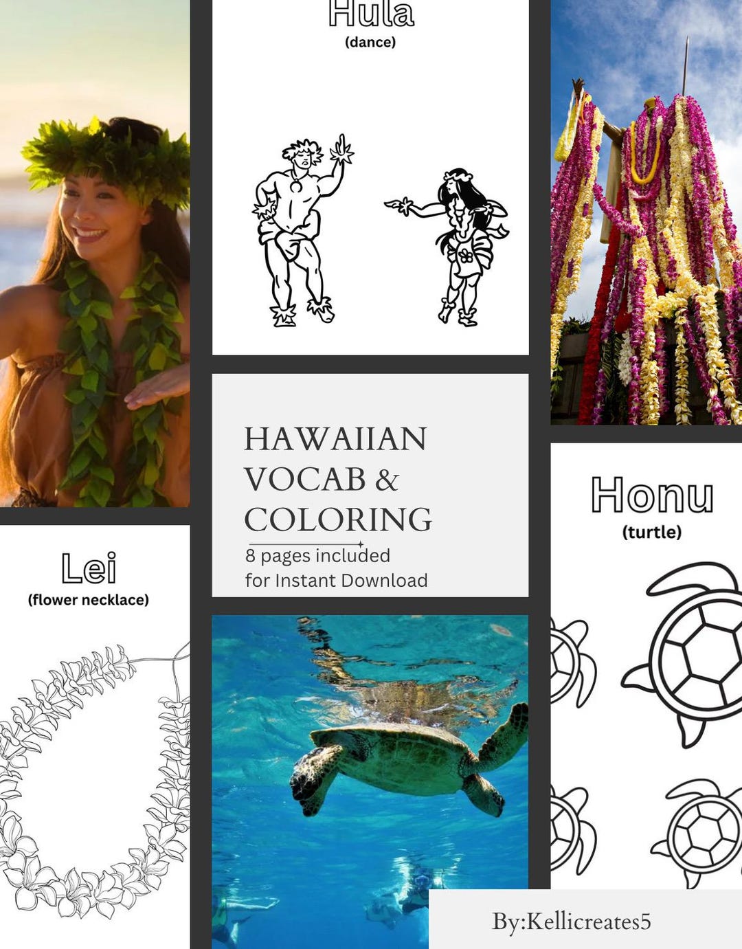 Hawaii Vocabulary Coloring Pages / Printable Hawaiian Words for Kids ...