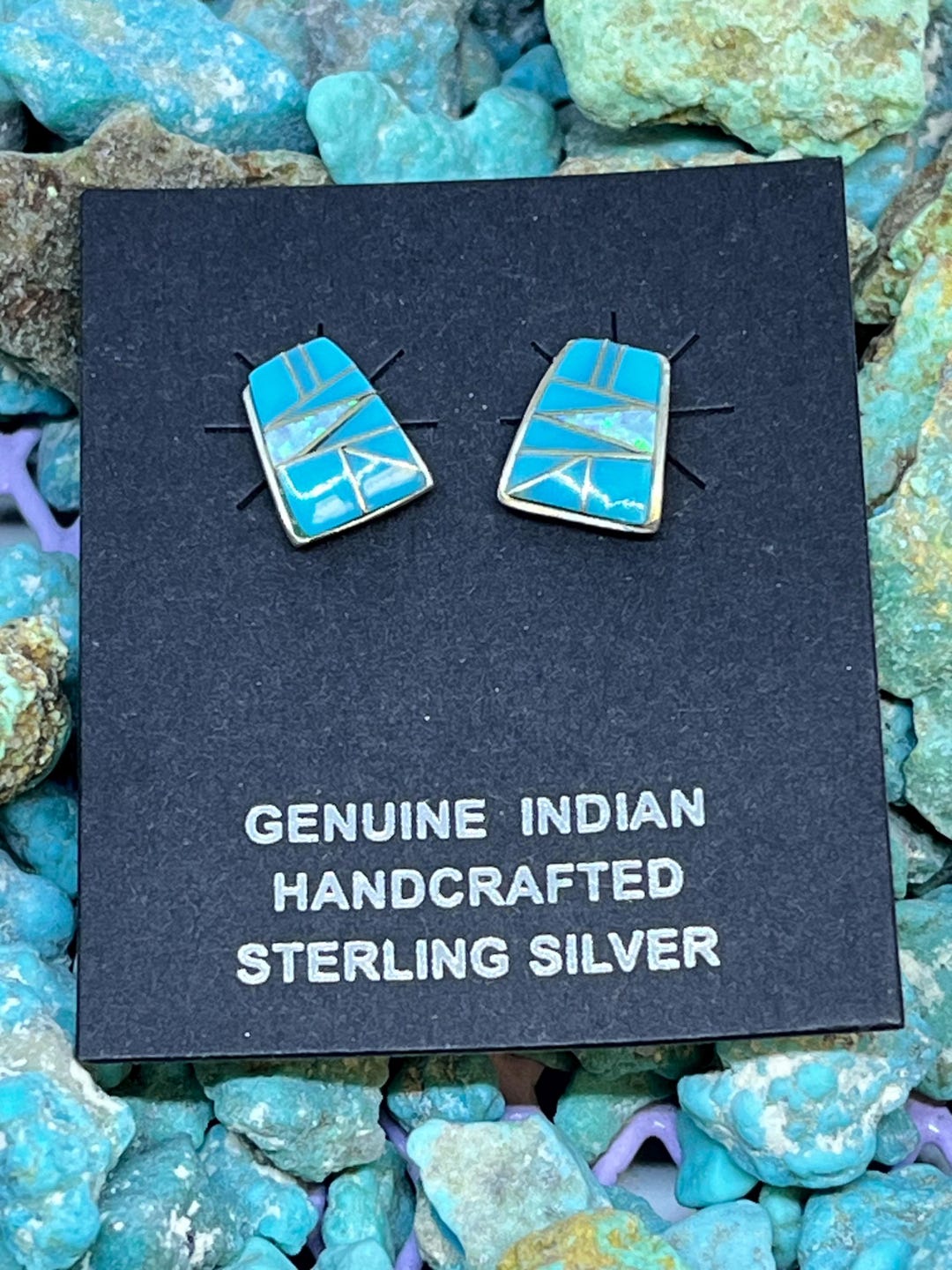 Small Handmade Turquoise Inlay Sterling Silver Stud Earrings - Etsy