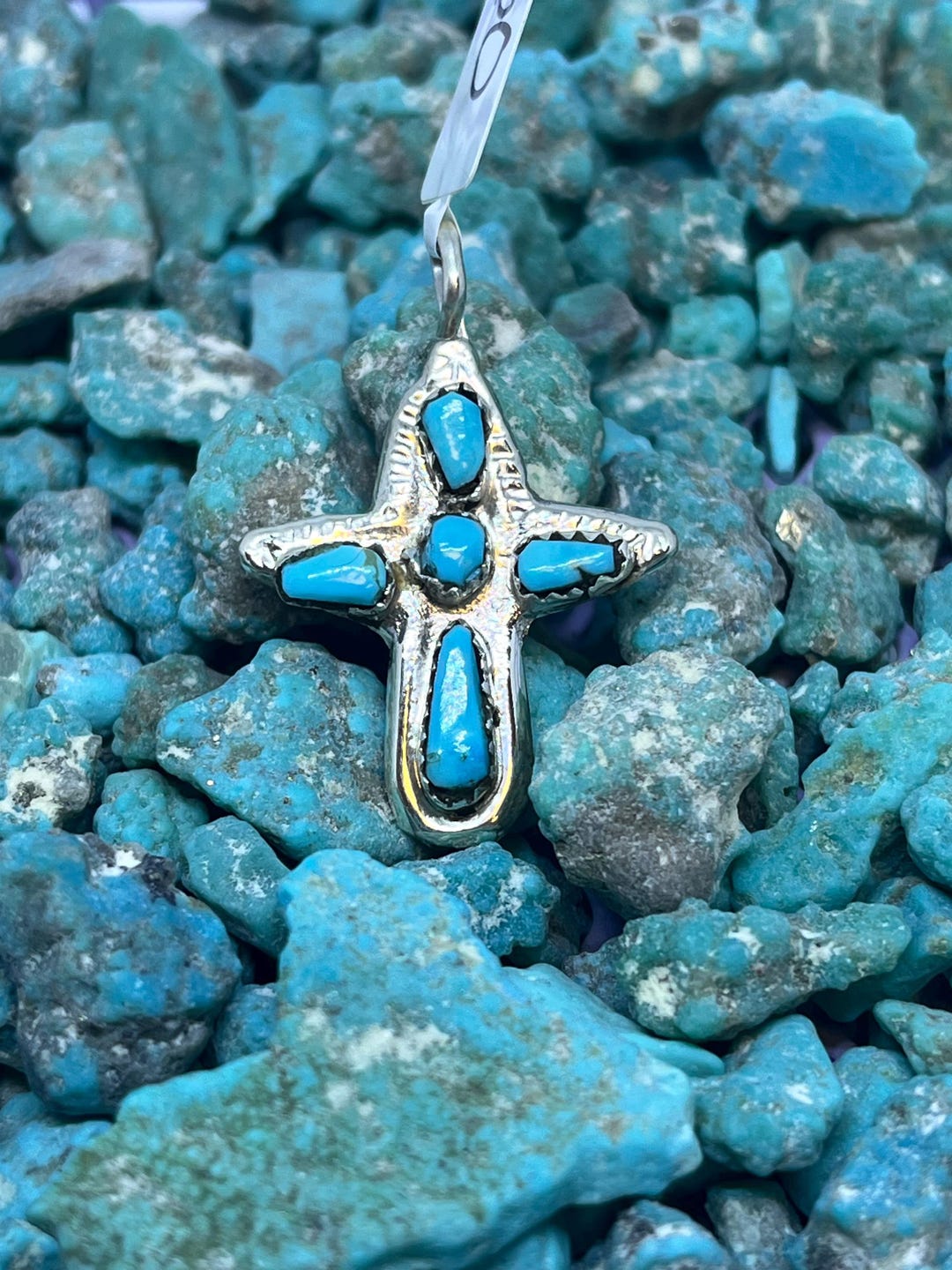 Small Handcrafted Vintage Native American Zuni Turquoise Cross Sterling ...