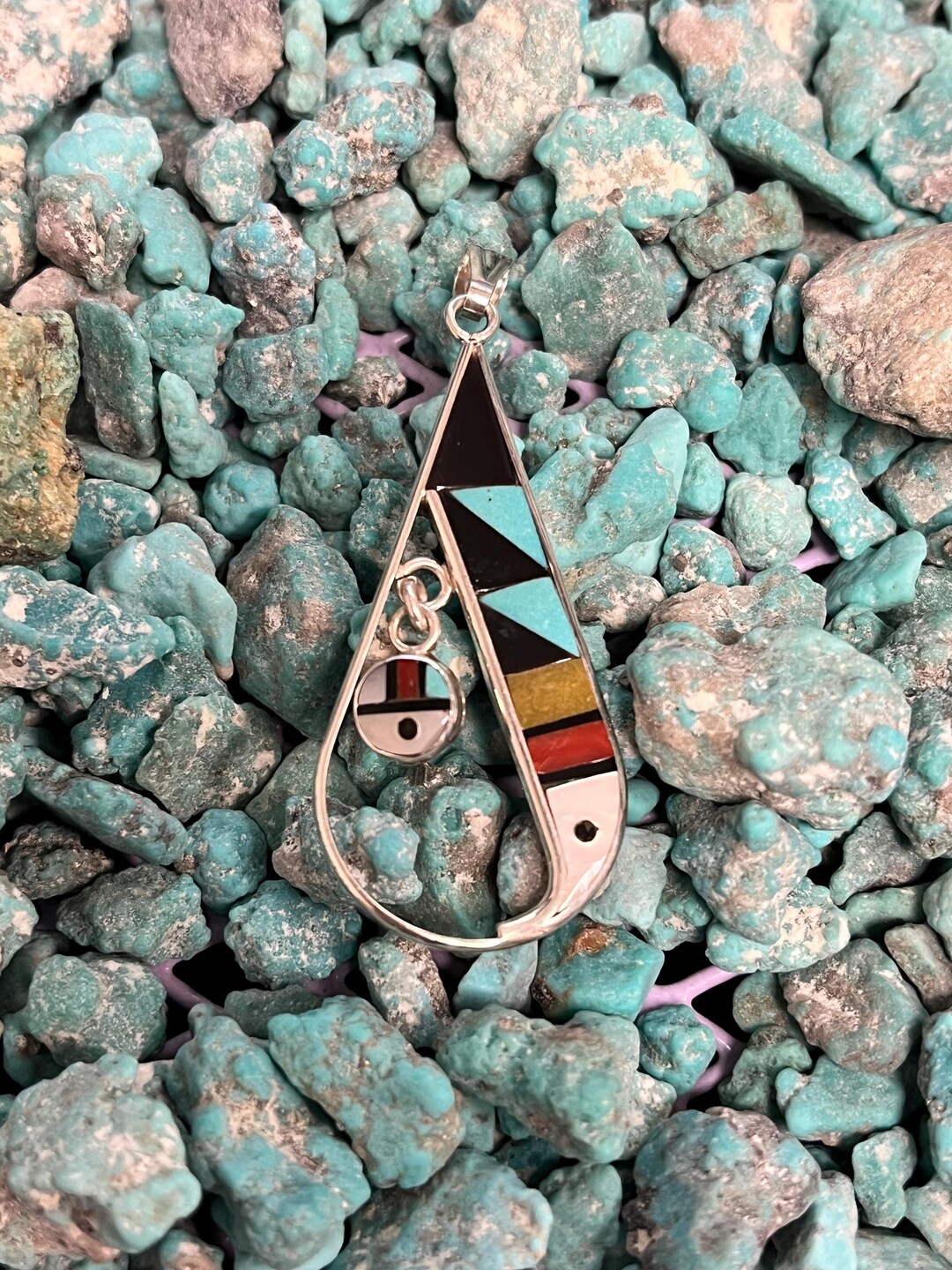 Handmade Navajo Made Zuni Native American Multi-stone Inlay Sterling ...