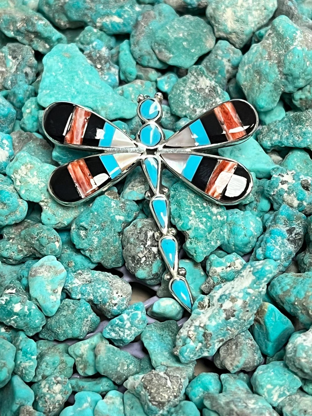 Handmade Native American Zuni Multi-color Inlay Dragonfly Sterling ...