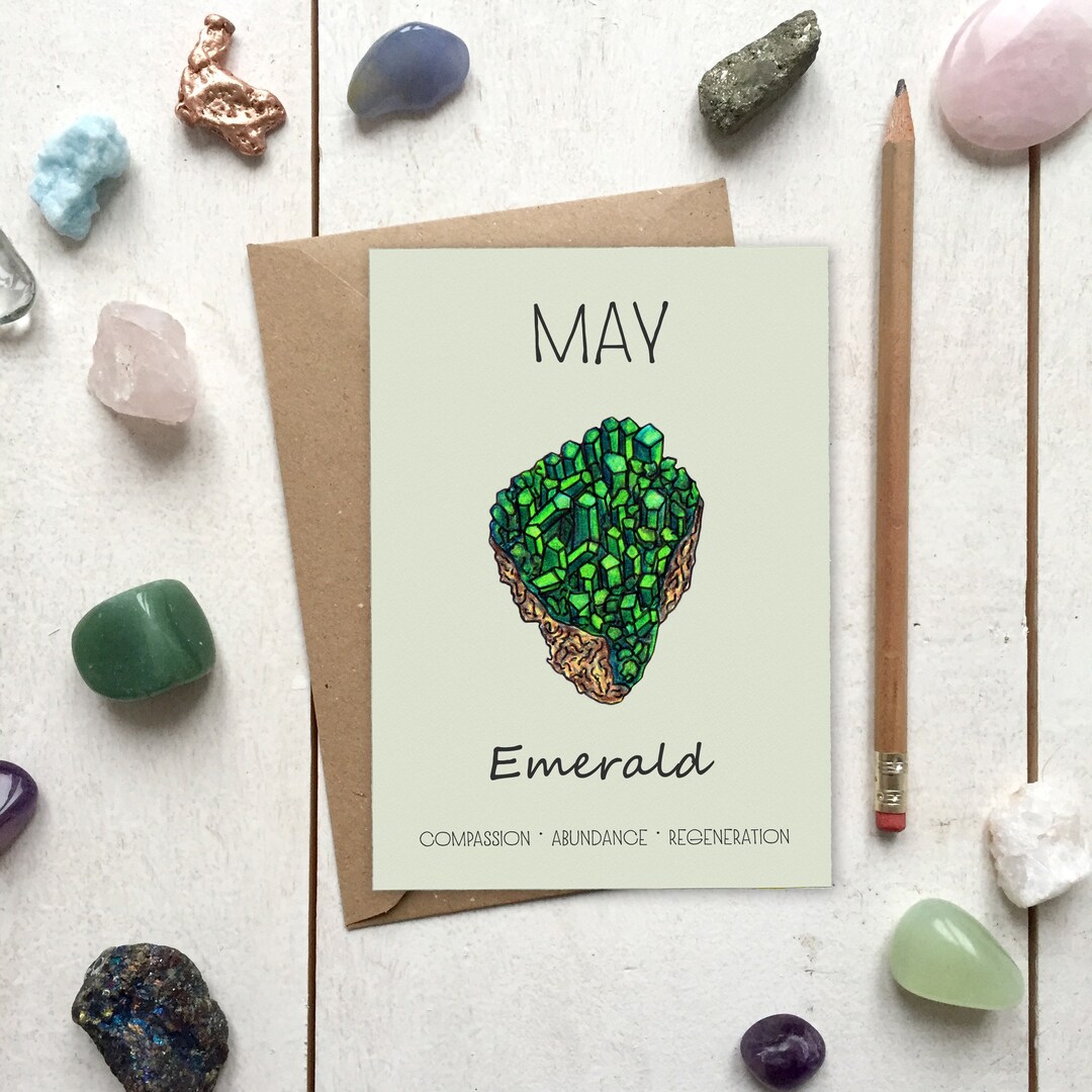 May Birthstone Emerald Illustration | Birthday | New Baby Card - Etsy