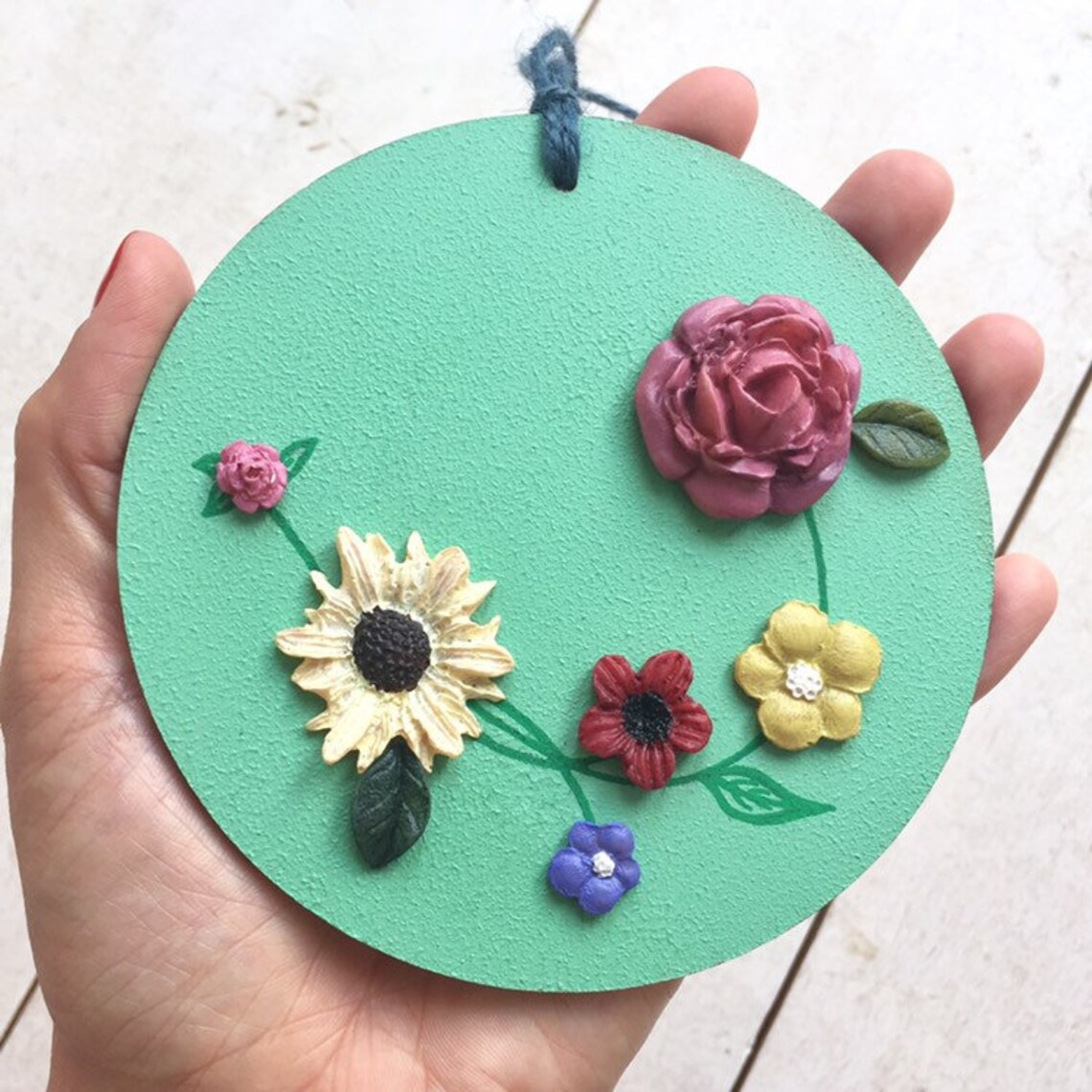 Handmade Jade Green Rose and Wildflower Art | Etsy