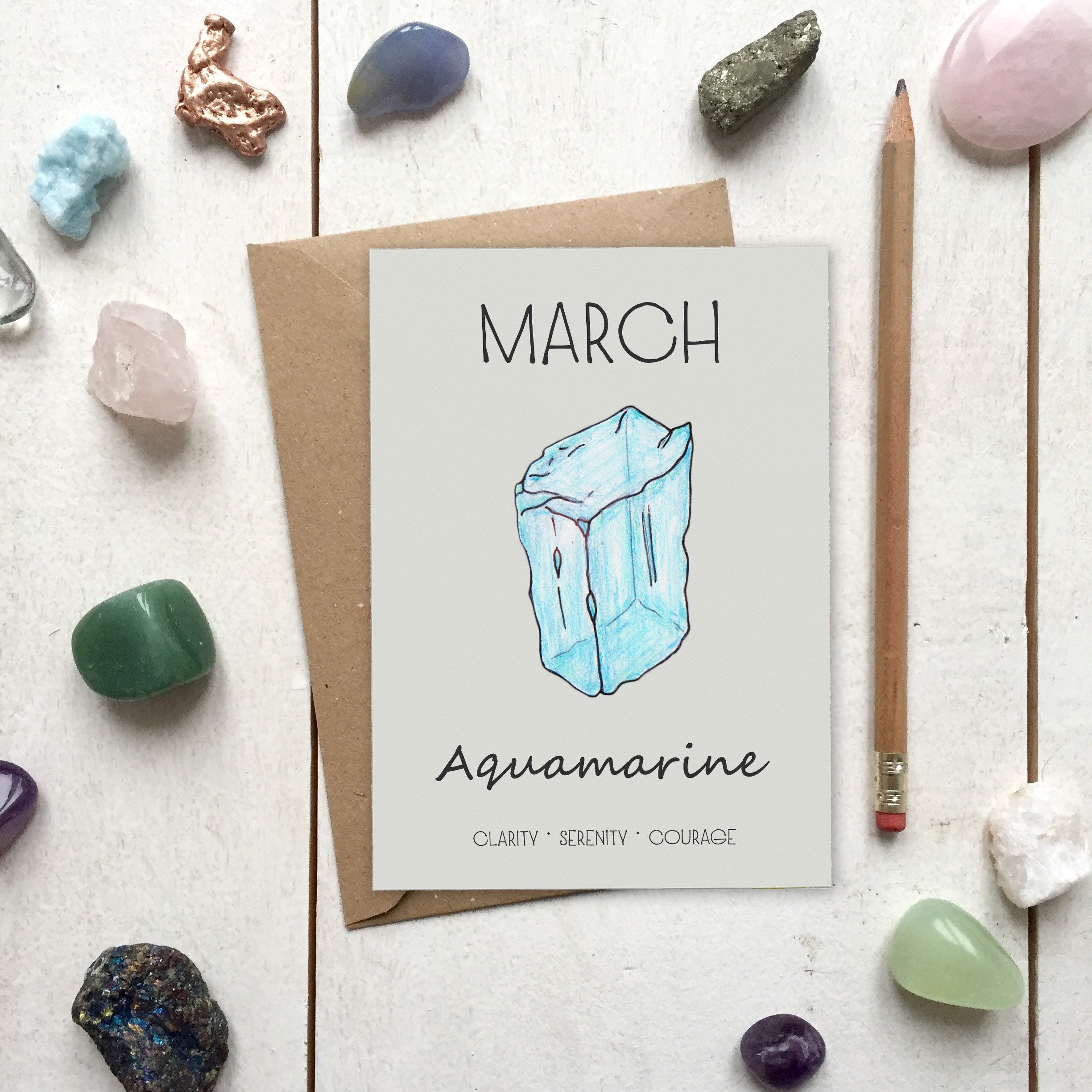 March Birthstone Aquamarine Illustration | Birthday | New Baby Card - Etsy