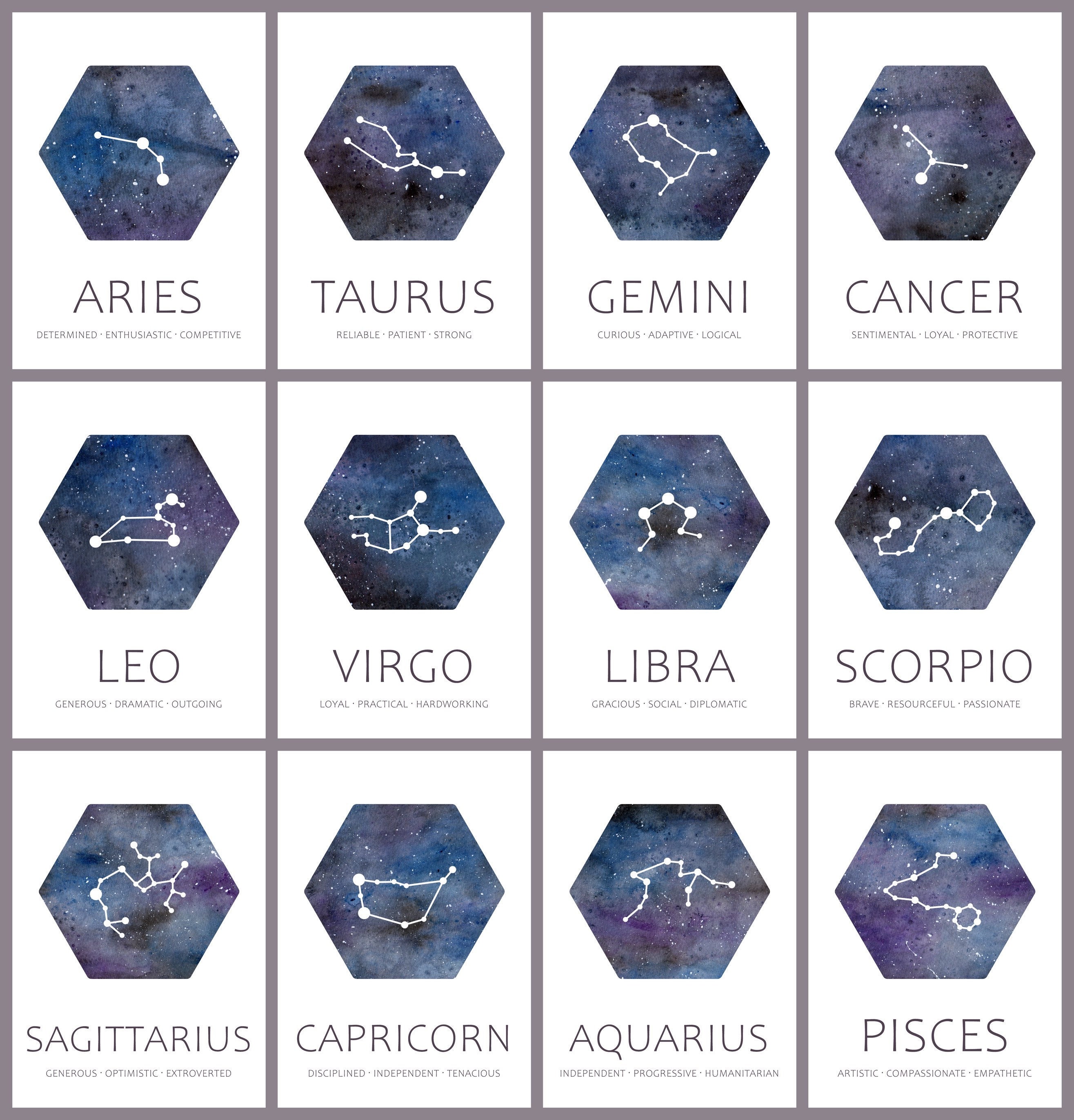 LEO Star Sign Constellation Galaxy Illustration Birthday New Baby Card ...