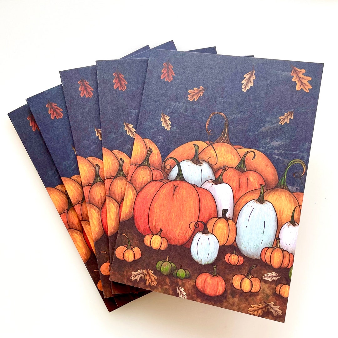Set of FIVE A6 Folded Pumpkin Illustration Notecards - Etsy
