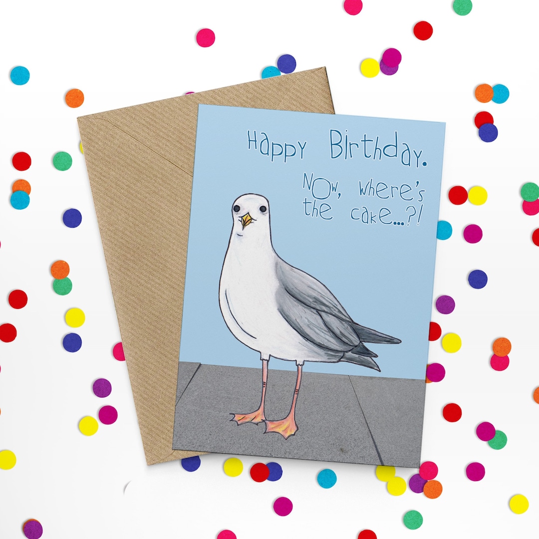 Naughty Seagull Birthday Cake Card - Etsy UK