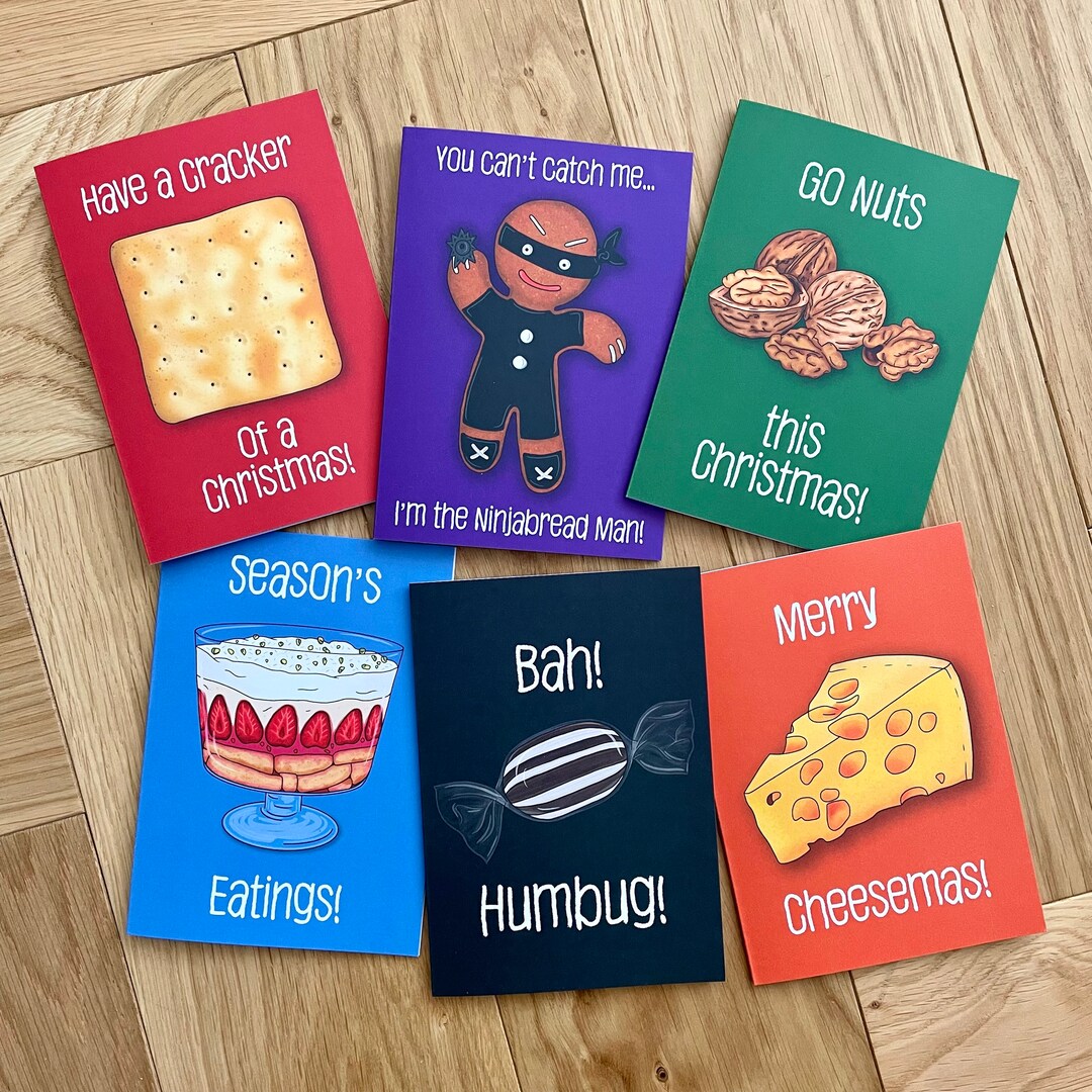 Set of Six Foody Christmas Cards - Etsy
