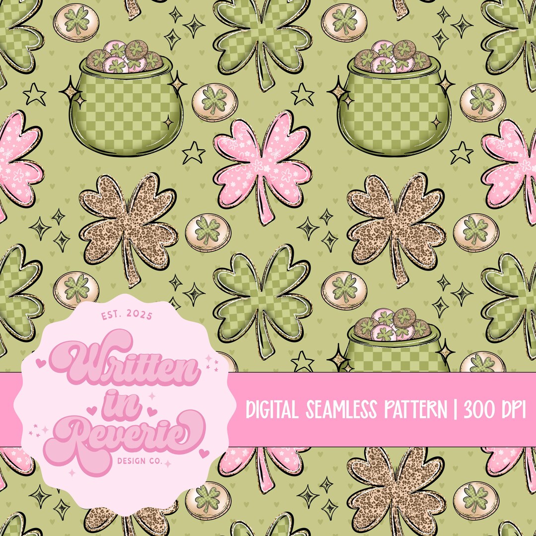 Girly St. Patrick's Day Seamless Pattern | PNG Digital Paper (300 DPI ...