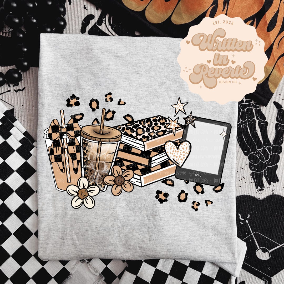 Leopard Print Books Ereader Iced Coffee PNG - Etsy