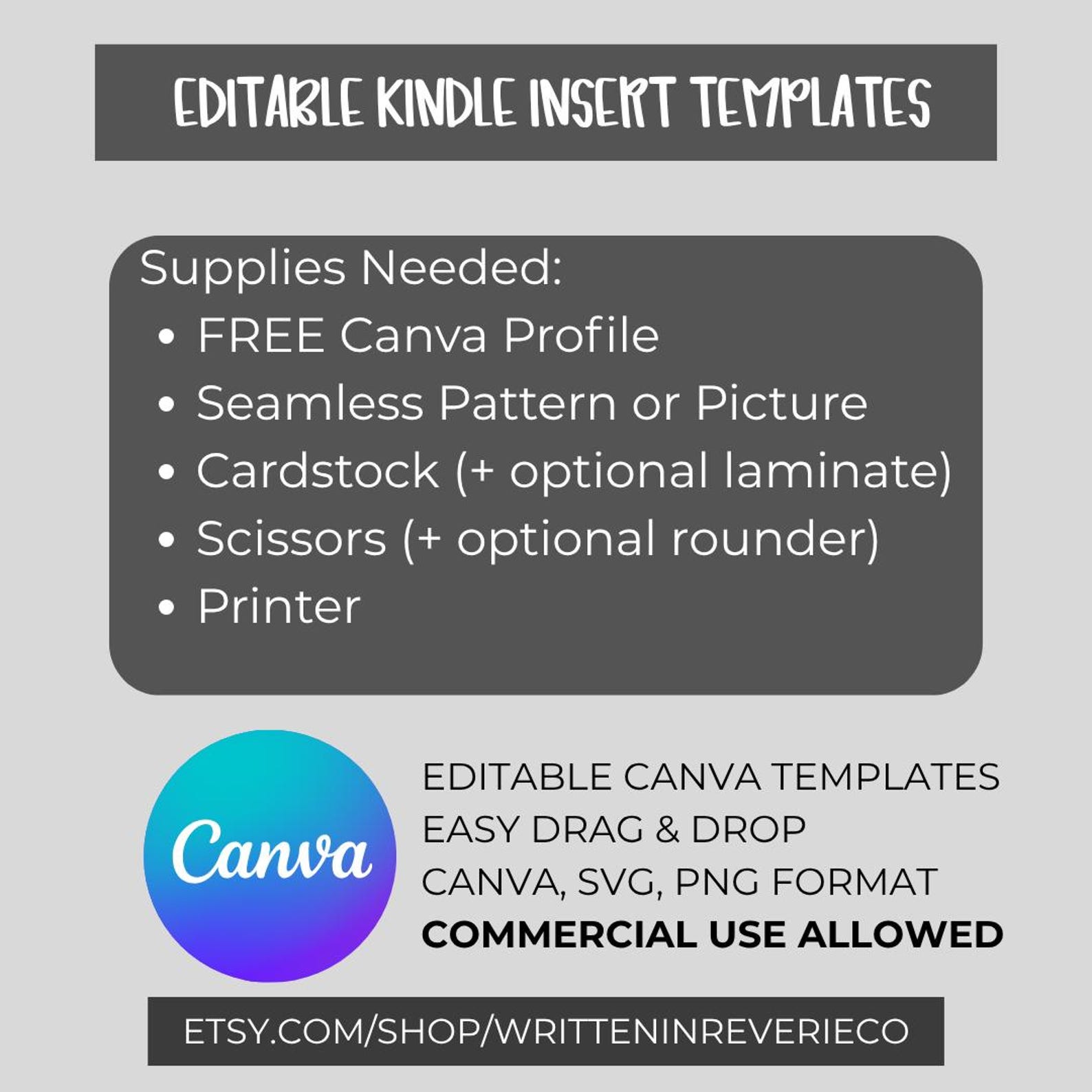 Kindle Insert Templates: Customizable Canva Designs (digital Download ...